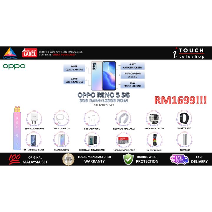 ORIGINAL NEW OPPO RENO 5 5G 8GB RAM + 128GB ROM | Lazada
