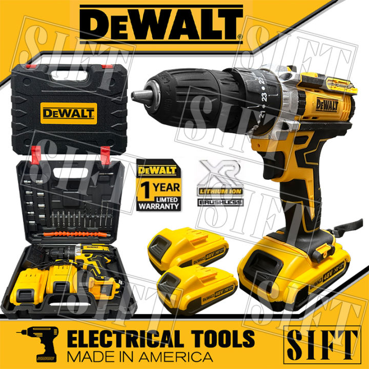DeWALT 48V Cordless Electric Drill Impact Hammer Impact 2x Battery ...