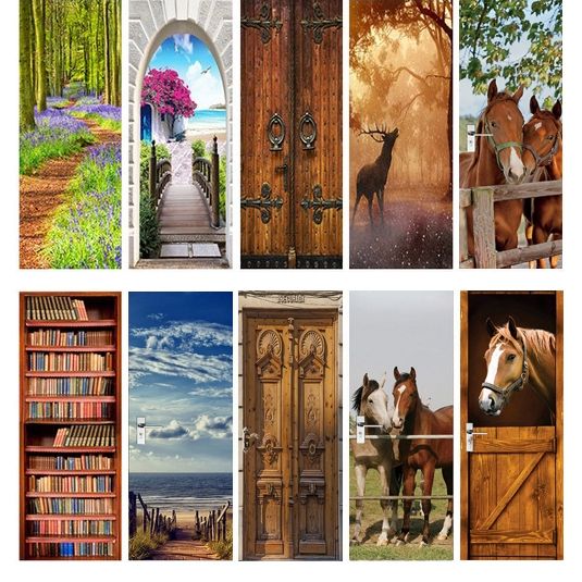 3D Door Sticker Door Wrap Wall Sticker Mural Wallpaper PVC Removable ...