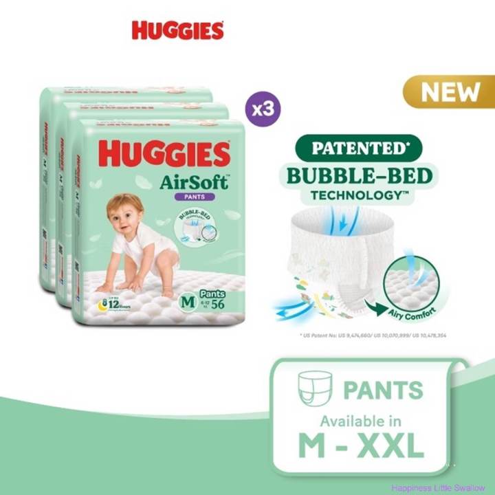 Huggies AirSoft Pants Super Jumbo Pack - M56/L44/XXL32 (3 Packs)/XL30 ...