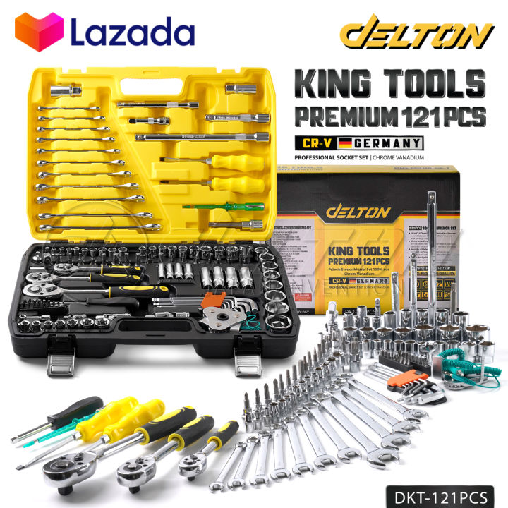DELTON King Tools ชุดเครื่องมือ ประแจ ชุดบล็อก 121 ชิ้น (ชุดใหญ่) ขนาด 1/4 นิ้ว 3/8 นิ้ว 1/2 ...