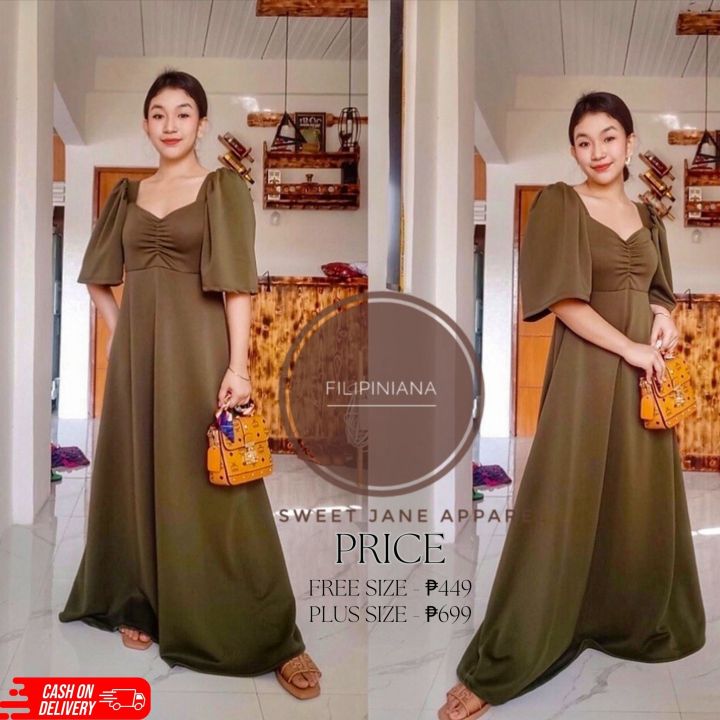 Basic Filipiniana A-line Neoprene Spandex Floor Length Dress | Lazada PH