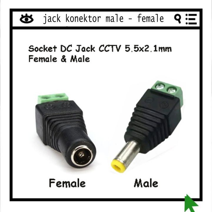 jack dc female konektor cctv led jack konektor ukuran 5,5 x 2,1 mm ...