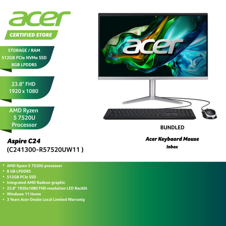 Acer Aspire C24-1300 C241300 23.8" FHD All-In-One Desktop PC ( Ryzen 3 ...