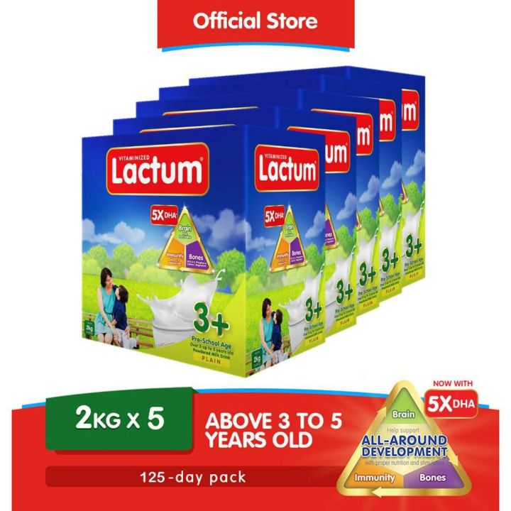 Lactum 3+ Plain Powdered Milk Drink for Children Above 3 Years Old 10kg (2kg x 5) | Lazada PH