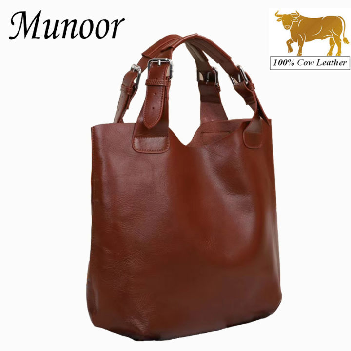 Munoor กระเป๋าหนังวัวแท้สตรี,กระเป๋าถือแฟชั่นคุณภาพสูงแท้100% กระเป๋ามี ...