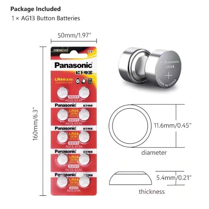 ถ่าน Panasonic LR44 (A76) 1.5V Alkaline Battery(AG13) แพคเกทฮ่องกง(1แผง ...