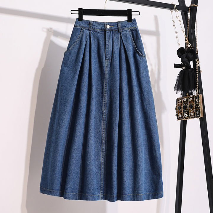 Women Plus Size High-waisted Long Denim Skirt Ankle Length Casual Side ...