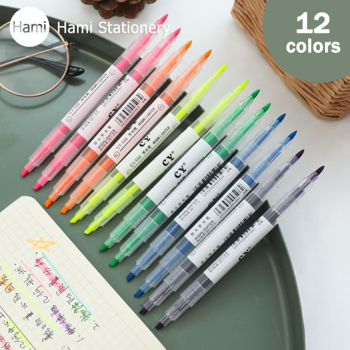 Hami 12 Colors Double head Highlighter Pen Dual Tip Color Highlighter ...