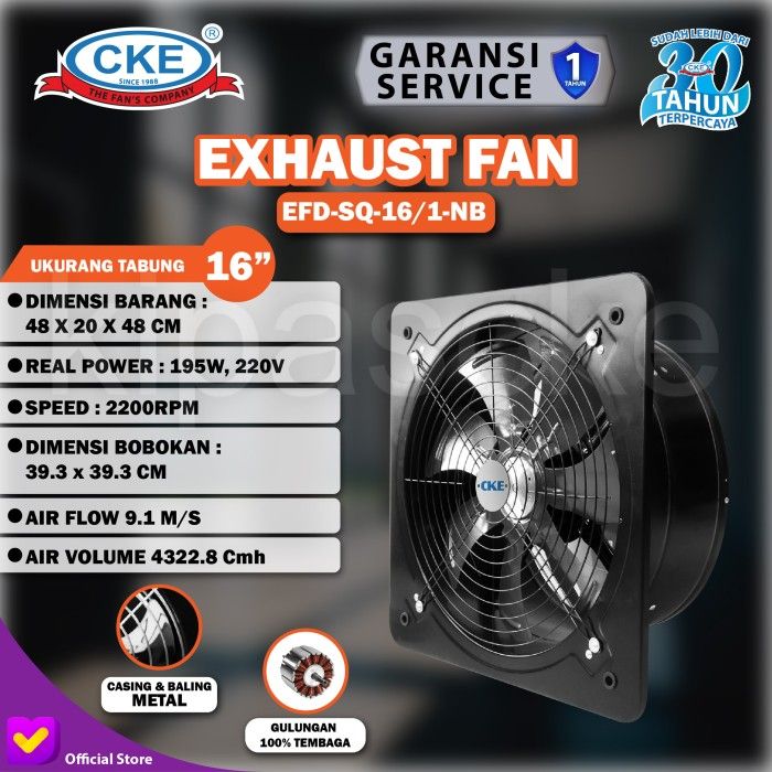 HEXOS DINDING CKE 16 INCH BLOWER DAPUR BLOWER DUCT FAN KIPAS BOOSTER ...