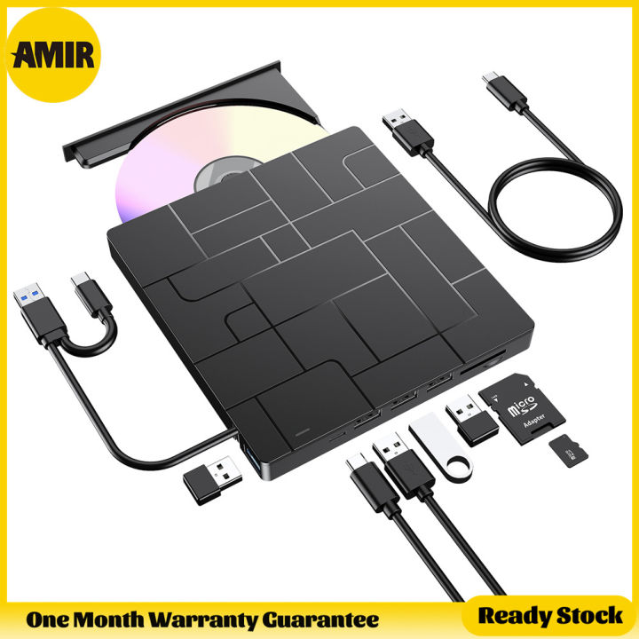 AMIR เอ็กซ์เทอนอลดีวีดีไดร์ฟ,USB 3.0 + 2.0 CD DVD Burner สำหรับแล็ปท็อป ...