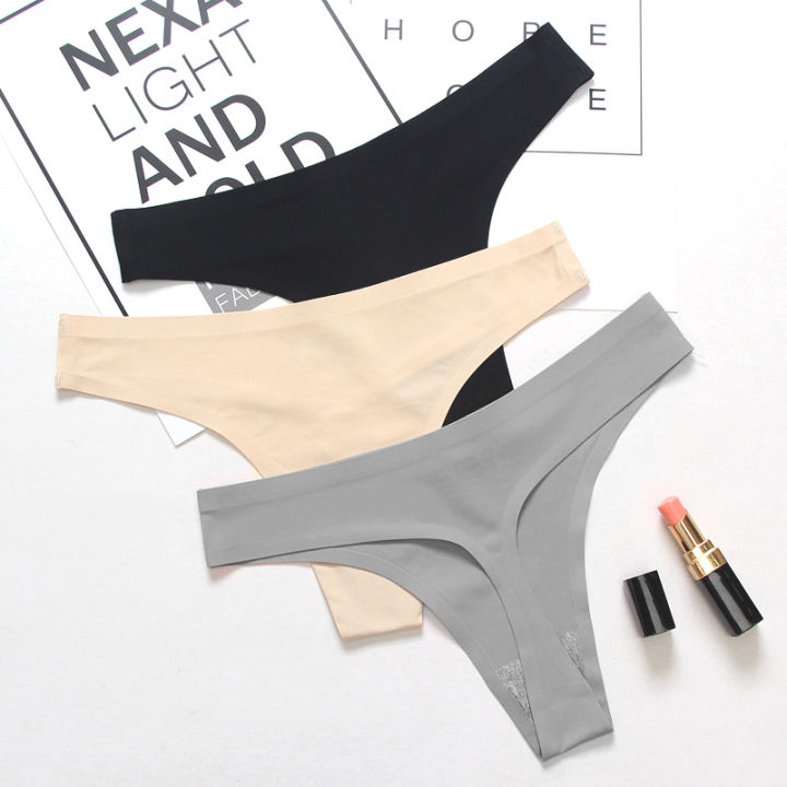 Umiwear Ice Silk Seamless Thong G-Strings Women Panties Low-Rise Briefs ...