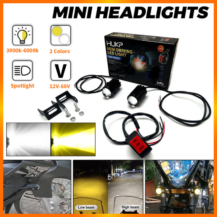 E&M HUKP 2PCS Mini Driving Light LED Waterproof Aniti Fog High and Low White/Yellow + Switch ...