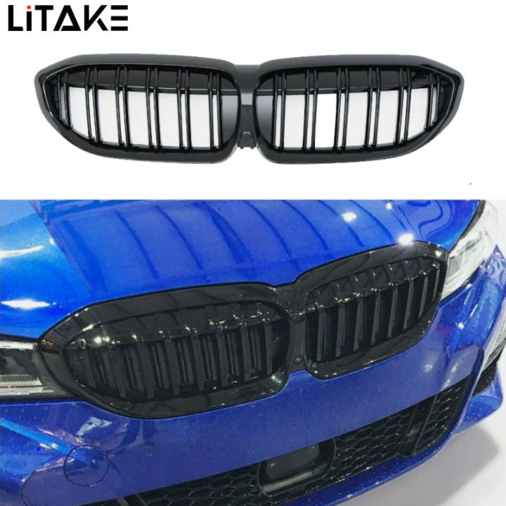 1 Pair Grilles Kidney Grill Replacement Front Bumper Double Line Grille ...