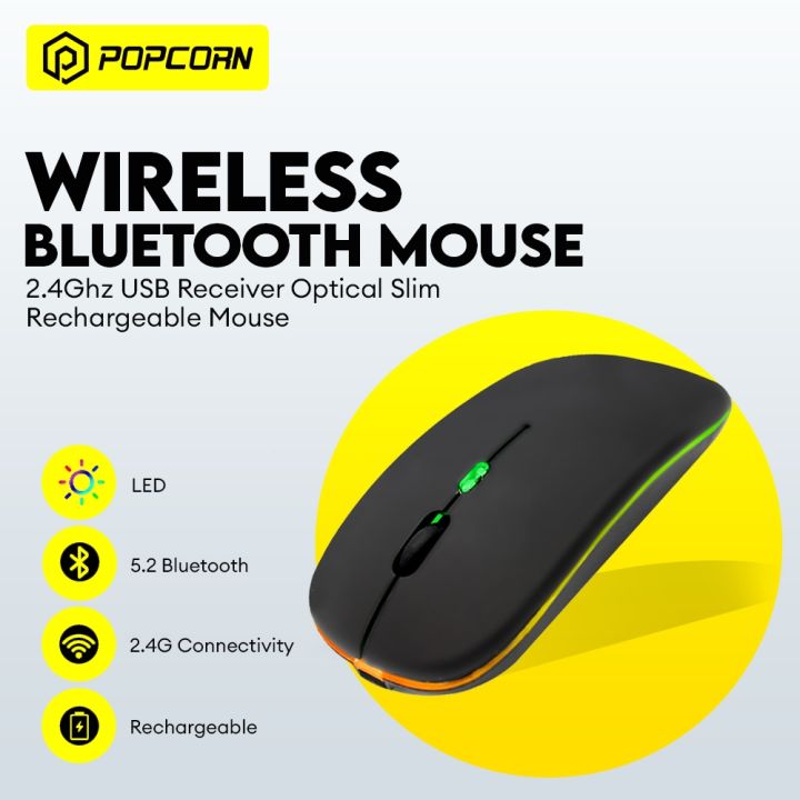 HOT Popcorn Wireless Mouse Bluetooth and 2.4Ghz USB Receiver Optical ...