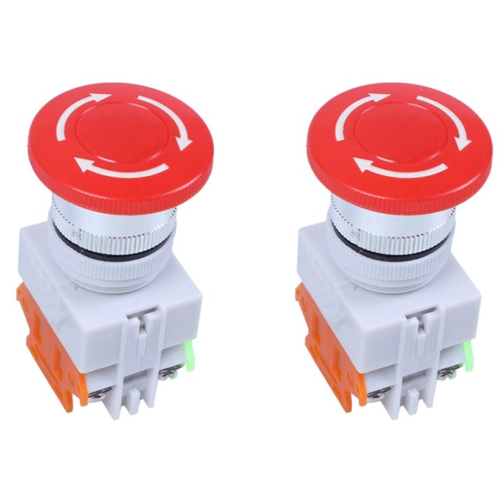 (KSXG) 2X Red Mushroom Cap 1No 1Nc Emergency Stop Push Button Switch Ac ...