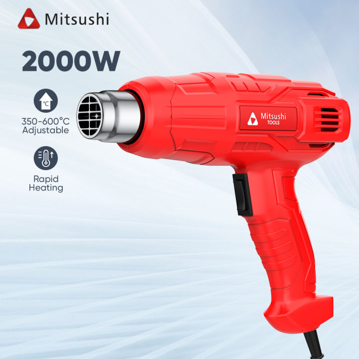 Mitsushi เครื่องเป่าลมร้อนไฟฟ้า 2000W 350°C-600° ปืนความร้อนพร้อมหัวฉีด ปรับความร้อนได้ 2 ระดับ ...