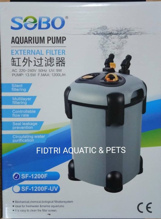 SOBO SF1200F CANISTER EXTERNAL FILTER PUMP 13.5WATT 1200L/H FOR FISH ...