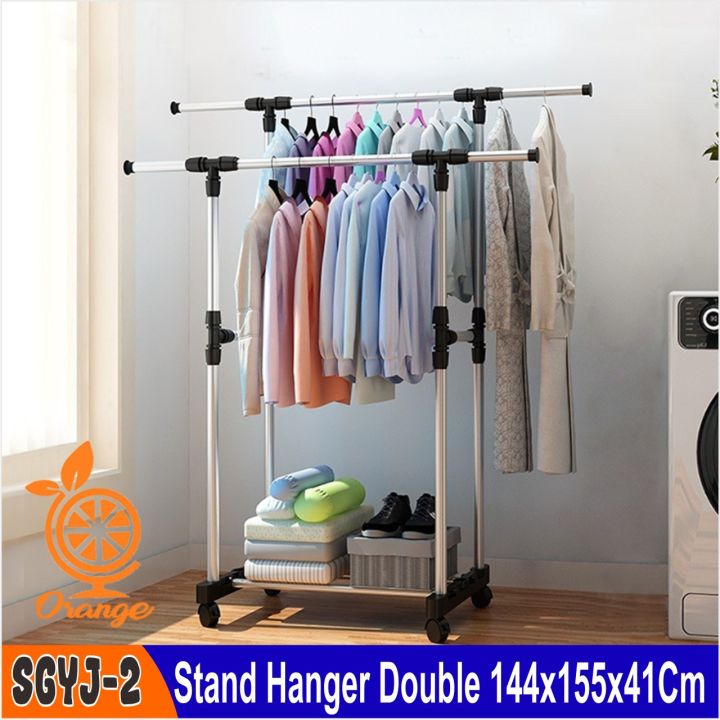 Stand Hanger Single Pole Gantungan Baju 2Sisi Dengan 4Roda Gawang Baju ...