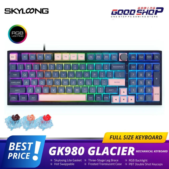 SKYLOONG GK980 GLACIER MECHANICAL BLUE PINK PBT KEYCAPS | Lazada Indonesia