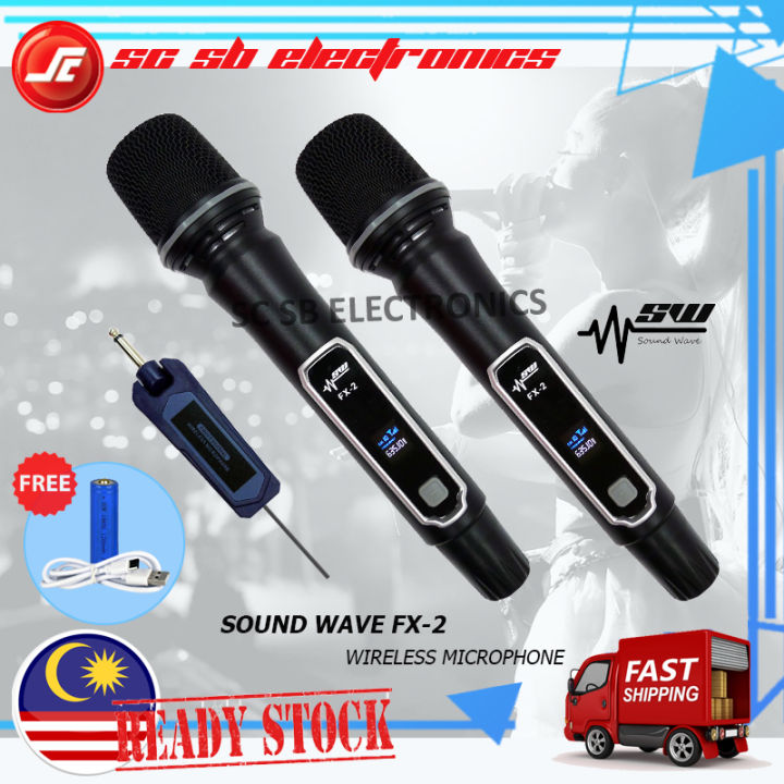 SOUND WAVE WIRELESS MICROPHONE TWO HANDHELD DYNAMIC CORDLESS MICROPHONE ...