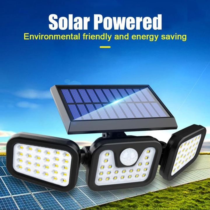 74 LED Solar Light 3 Heads 90 Degree AdjustmentSplit Motion Sensor Wall ...