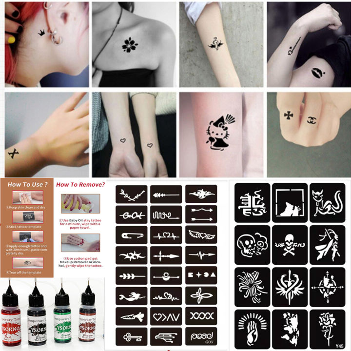 DIY Tattoo Ink Kit Semi-Permanent Tattoo Set Withvaried Tattoo Stencils ...