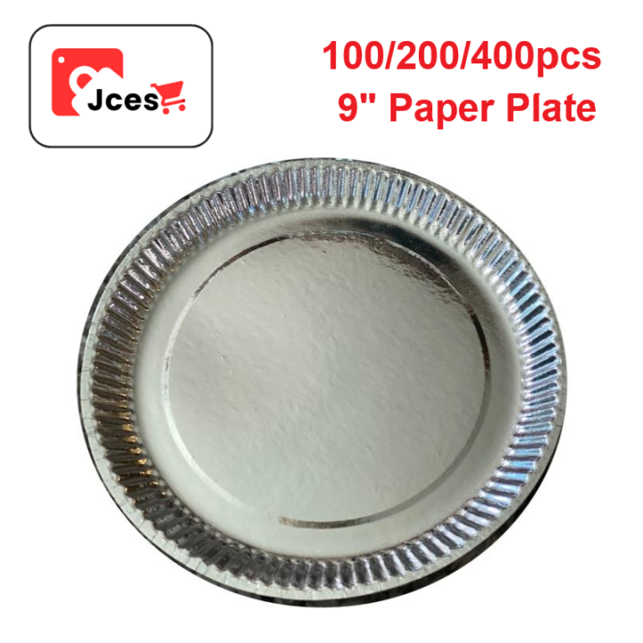 Silver Paper Plate 9 Inches 100/200/400pcs Laminated, Disposable Plates ...