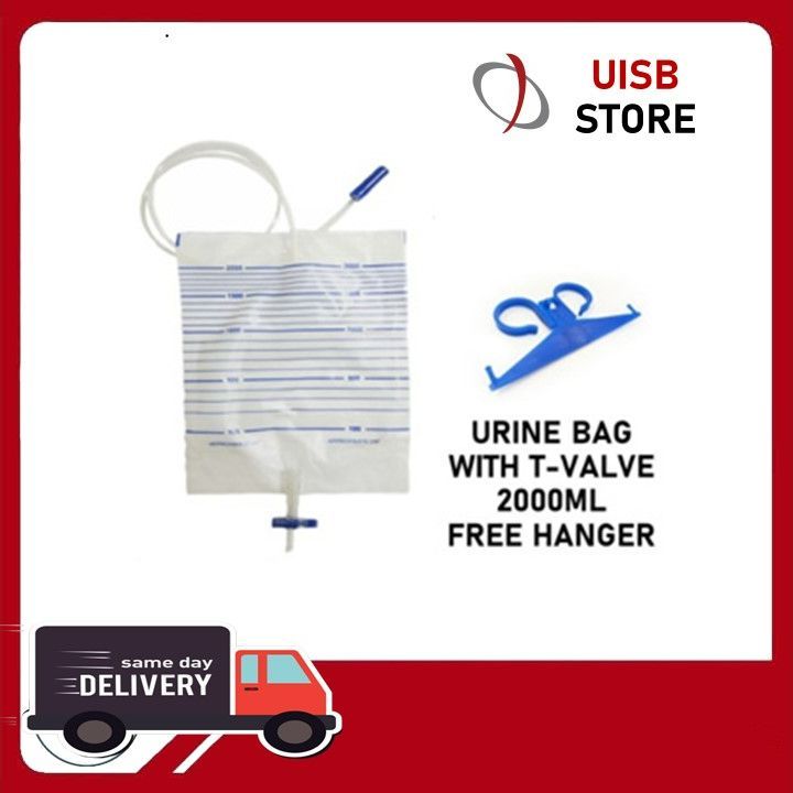 URINE BAG TRANSPARENT, 2000ML (T VALVE), STERILE, PE Packing, (FREE HANGER) | Lazada