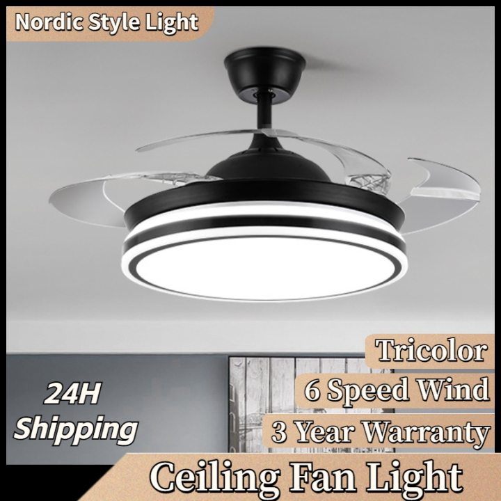 Nordic style Shadow Ceiling Fan With Light And Remote Control Tricolor ...