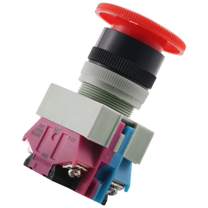 AC 600V 10A Red Mushroom Emergency Stop Push Button Switch 22mm NO NC ...