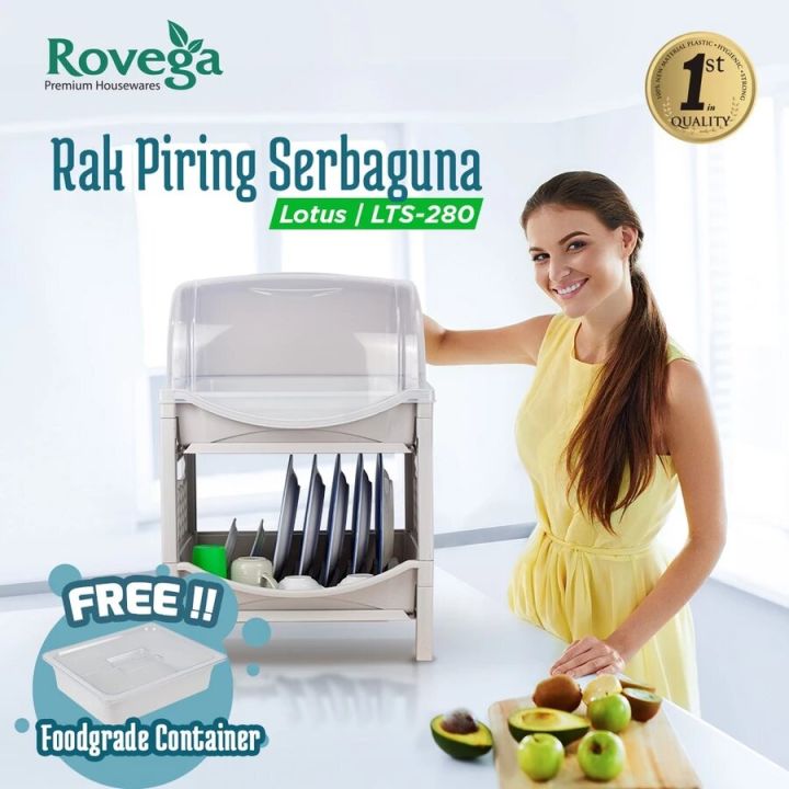 ROVEGA RAK PIRING LOTUS PLASTIK 2 TINGKAT + FREE CONTAINER MAKANAN ...