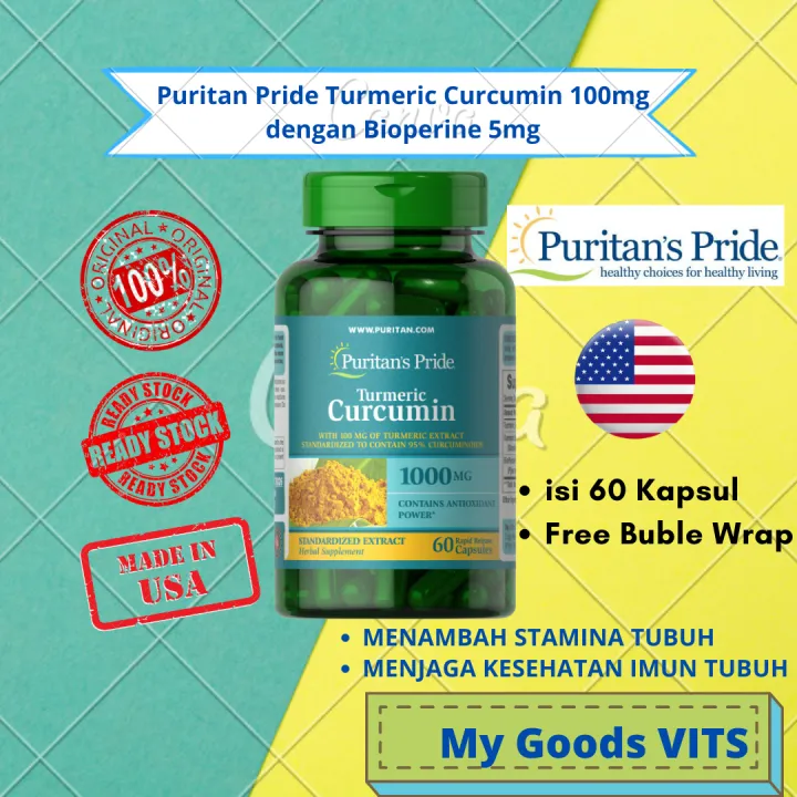 Puritan Pride Turmeric Curcumin 100mg dengan Bioperine 5mg isi 60 ...