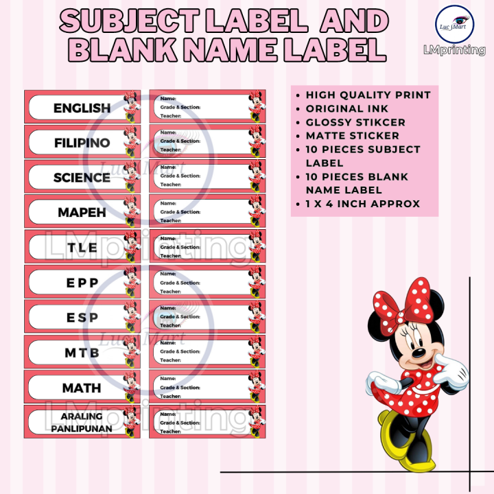 LUCSMART fast shipping - MINNIE MOUSE THEMED STICKER LABEL AND NAME ...