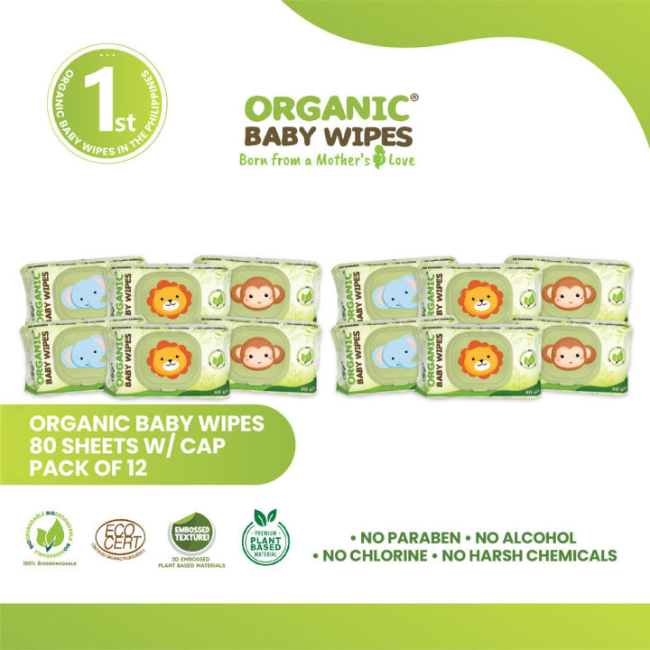 Organic Baby Wipes 80's Pack of 12 with Cap Nature | Lazada PH