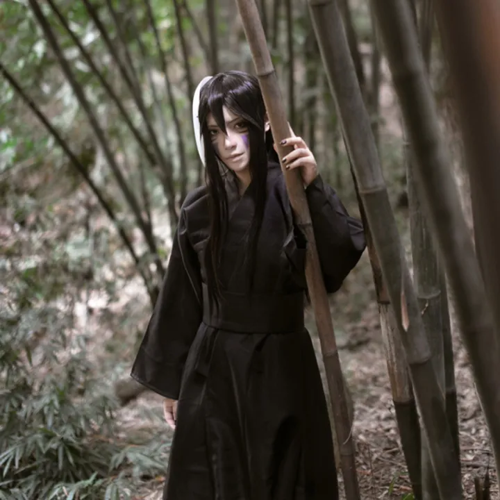 Pure black kimono long adult Japanese clothing stand collar Japanese ...