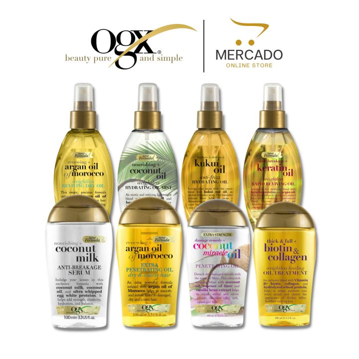 OGX Oil Series Hydrate and Defrizz+ Kukui Oil, Argan Oil Extra, Coconut ...