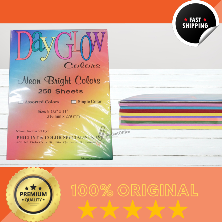 DAY GLOW Colored Papers (250 sheets) - Neon Bright Assorted Colors ...