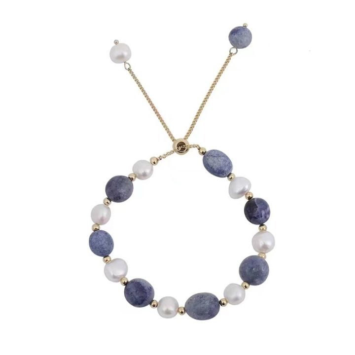 Blue Dongling jade exquisite fresh water pearl crystal bracelet female ...