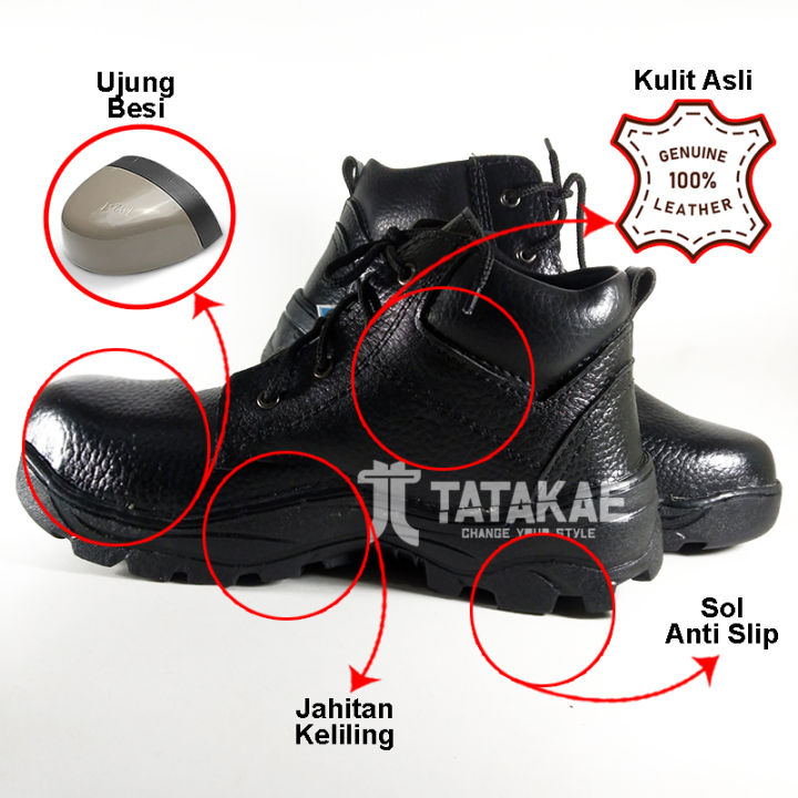 Sepatu Safety Kulit Sapi Pria Ujung Besi Boots Proyek PDL PDH Satpam ...