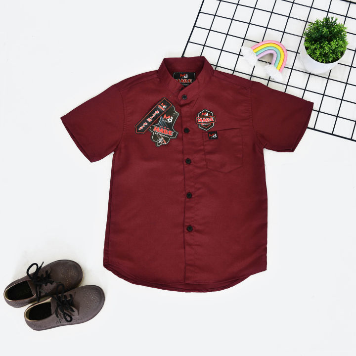 Kemeja koko warna merah marun Baju kemeja anak laki laki lengan pendek ...