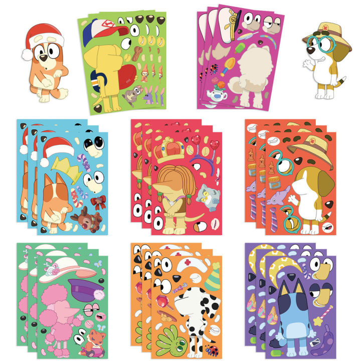 8Sheets Cartoon Bluey Bingo Waterproof DIY Stickers for Helmet Bicycle ...