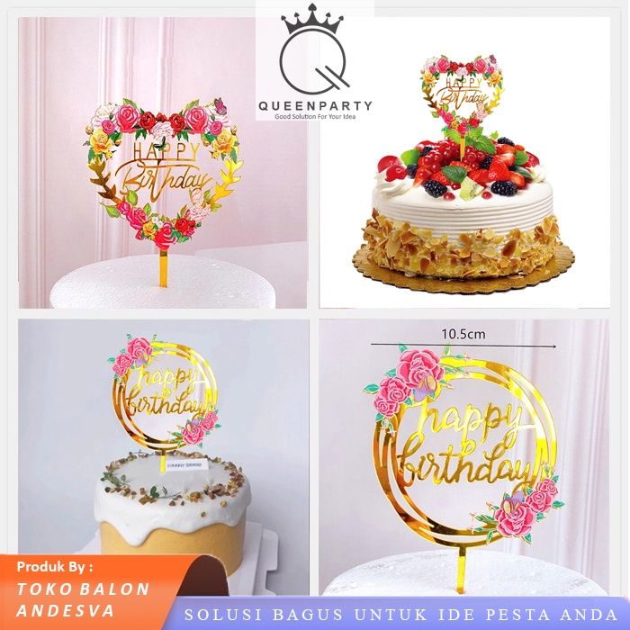 Cake Topper hbd Bunga / Hiasan Kue Acrylic HBD Bunga / toper kue HBD ...