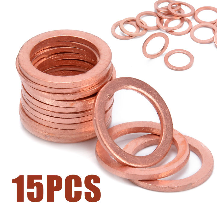 15Pcs M10 Copper Crush Washer Flat Ring Gasket Fitting（10mm x 14mm x ...