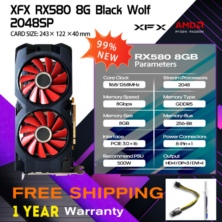 Original[Used 99%NWE]XFX RX580 8G Black Wolf 2048SP GDDR5 256BIT ...