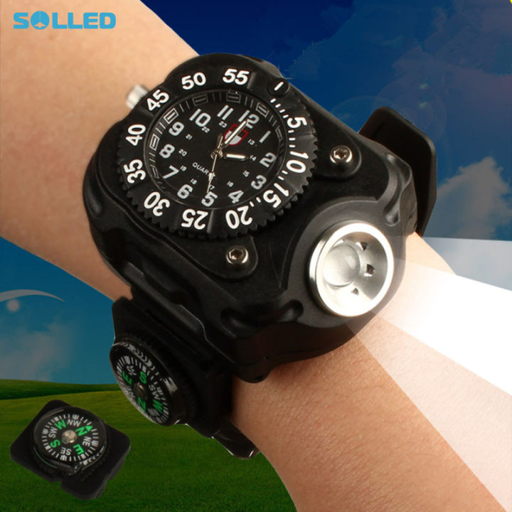 SOLLED นาฬิกาสมาร์ทวอทช์3in1มีไฟฉายเข็มทิศ,กีฬากลางแจ้งชาร์จได้นาฬิกา ...
