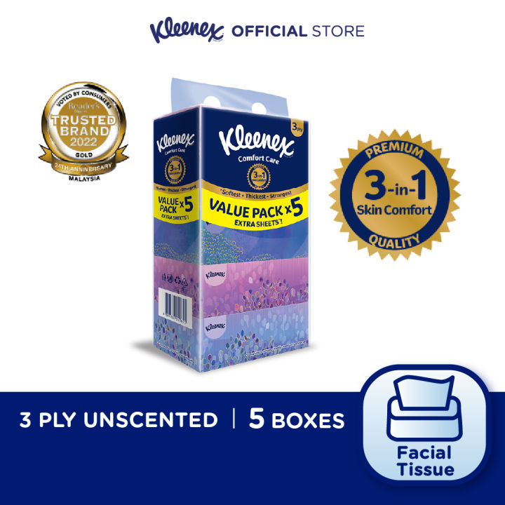 Kleenex Facial Tissue Box 3ply (90s x 5 Packs) Comfort Care - Our ...
