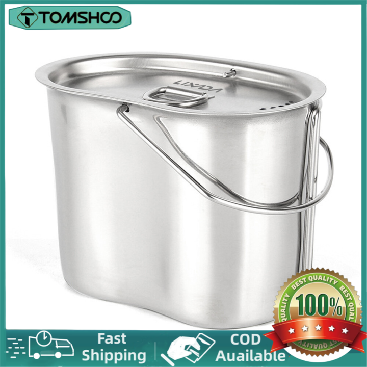 【ซีโอดี / ของแท้】TOMSHOO สแตนเลสโรงอาหารถ้วยที่มีด้ามจับพับและฝาปิด ...
