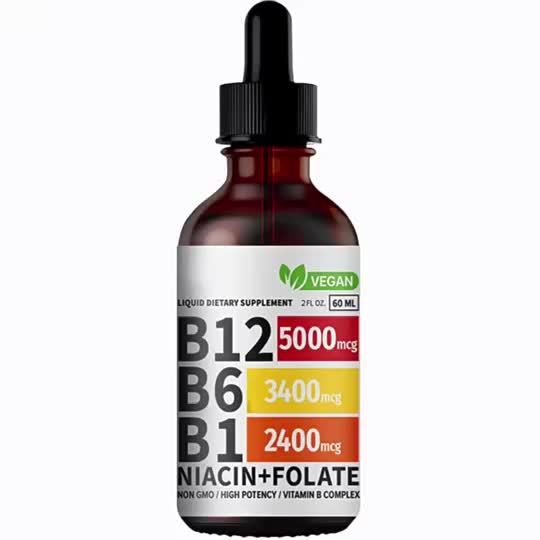 Vitamin B12 Raspberry Liquid Supplement Drops with B6, B1, Niacin ...