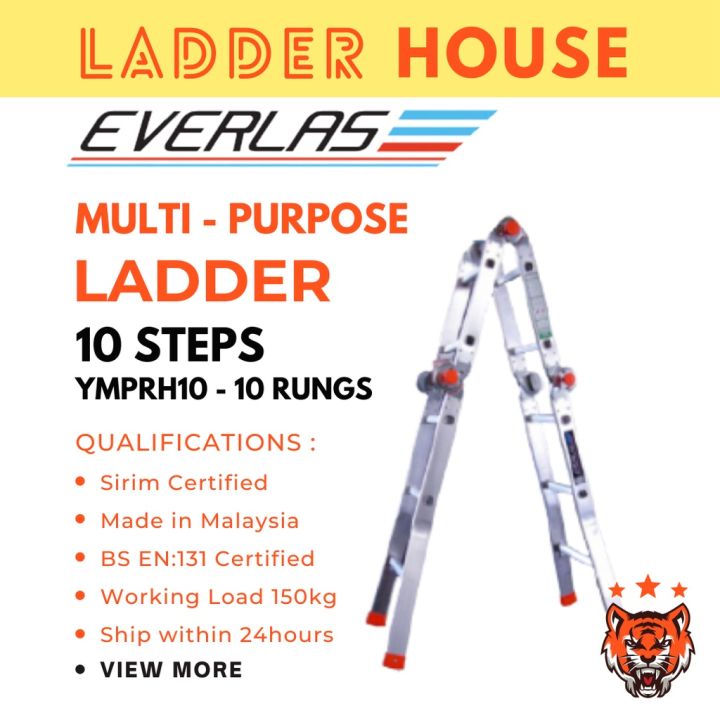 [LADDER HOUSE] EVERLAS Aluminium Multi-Purpose Ladder 10 Steps (YMPRH10 ...